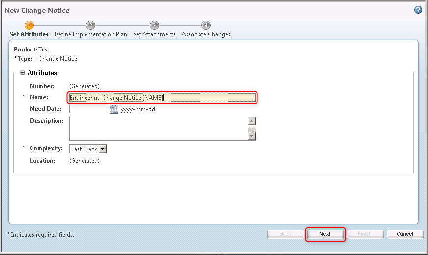 Create change notice in PTC Windchill