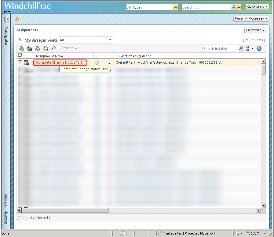 Complete change notice task in PTC Windchill